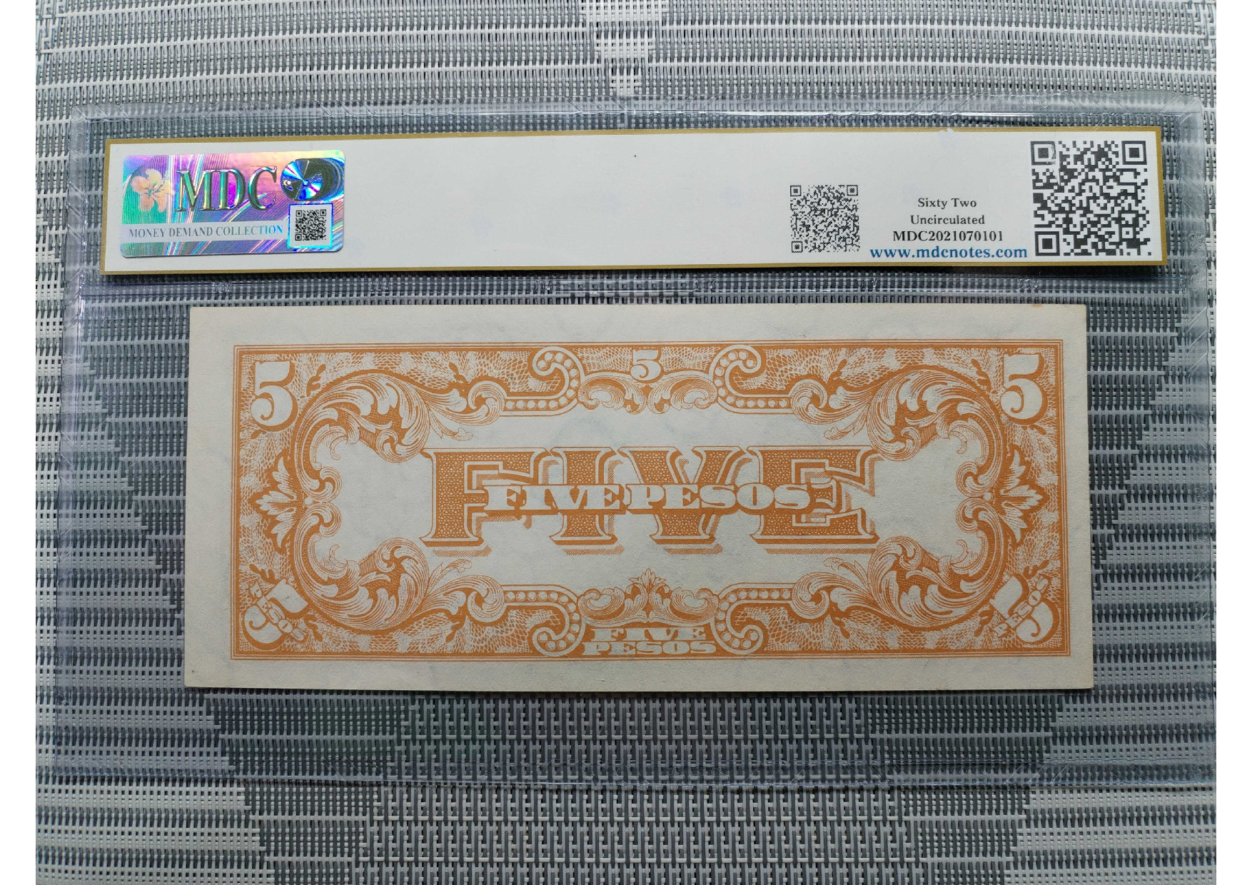1942 Philippines "Allied Counterfeit" 5 Pesos《 MDC Graded 62 》 - Money ...