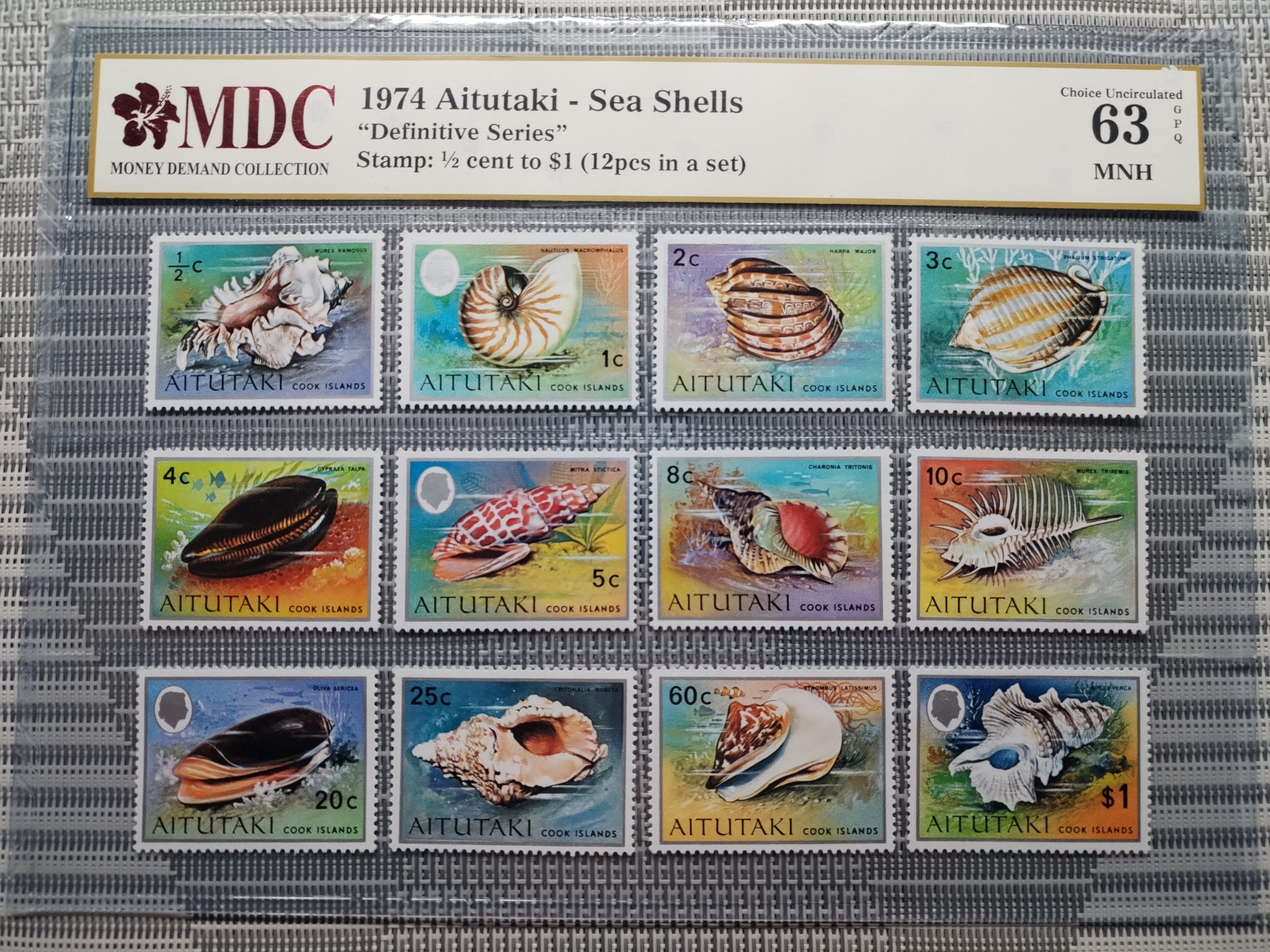 1974 Aitutaki - Sea Shells ½ cent to $1 《 MDC Graded 63 MNH GPQ ...