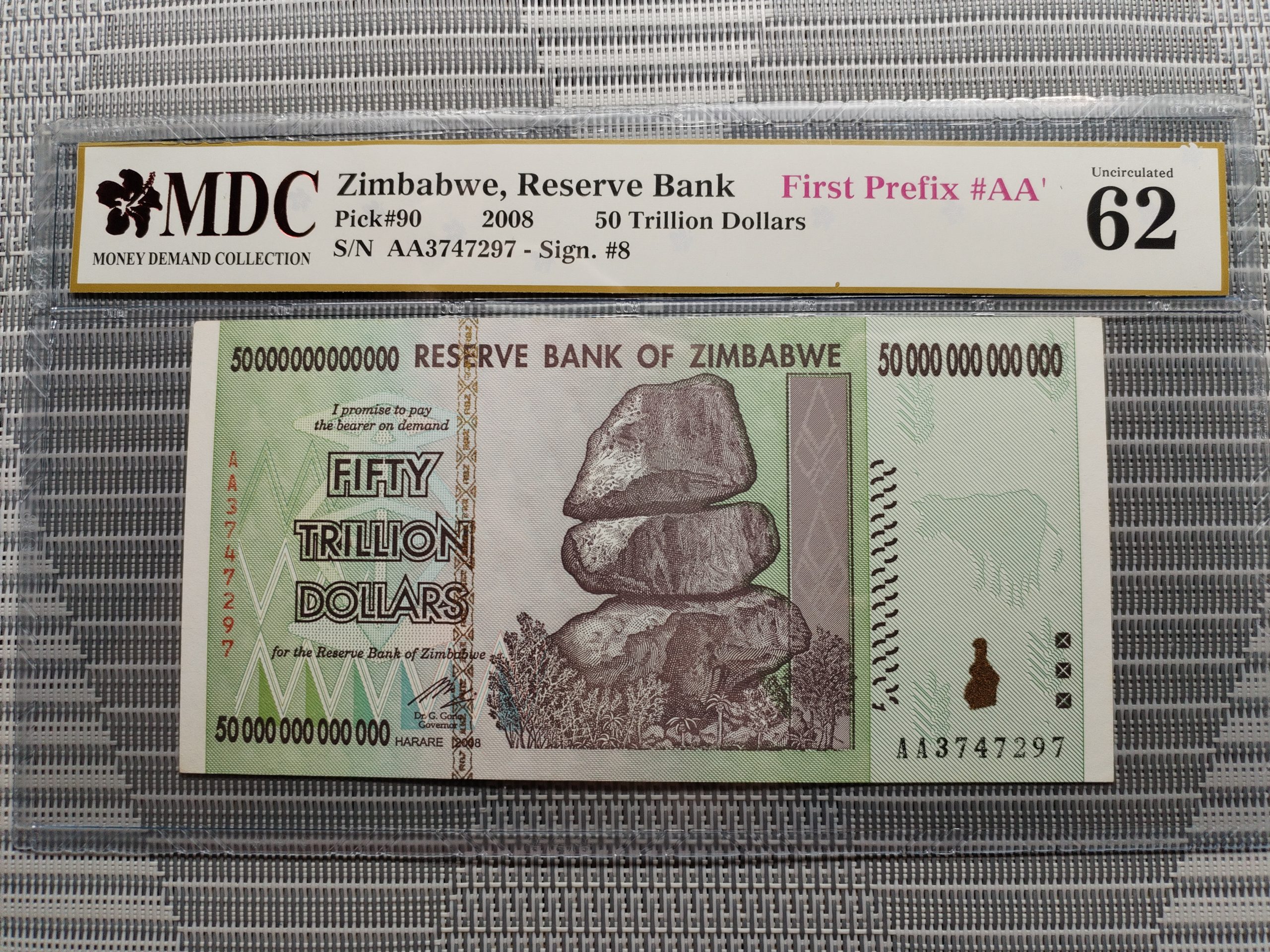 2008 Zimbabwe, Reserve Bank 50 Trillion Dollars ” First Prefix#AA ...