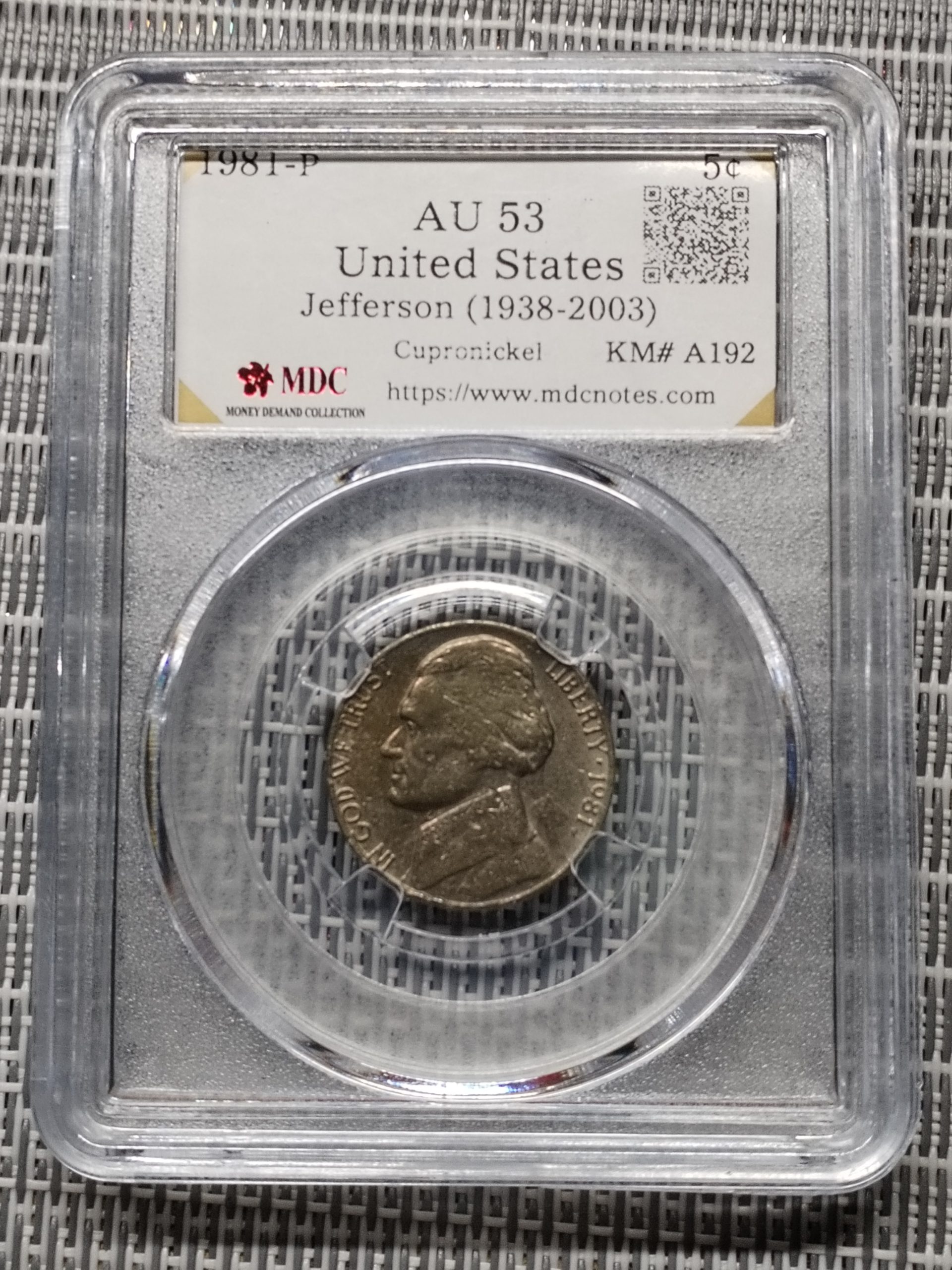 1981-P United States 5c 《 MDC Graded AU 53 》 - Money Demand Collection