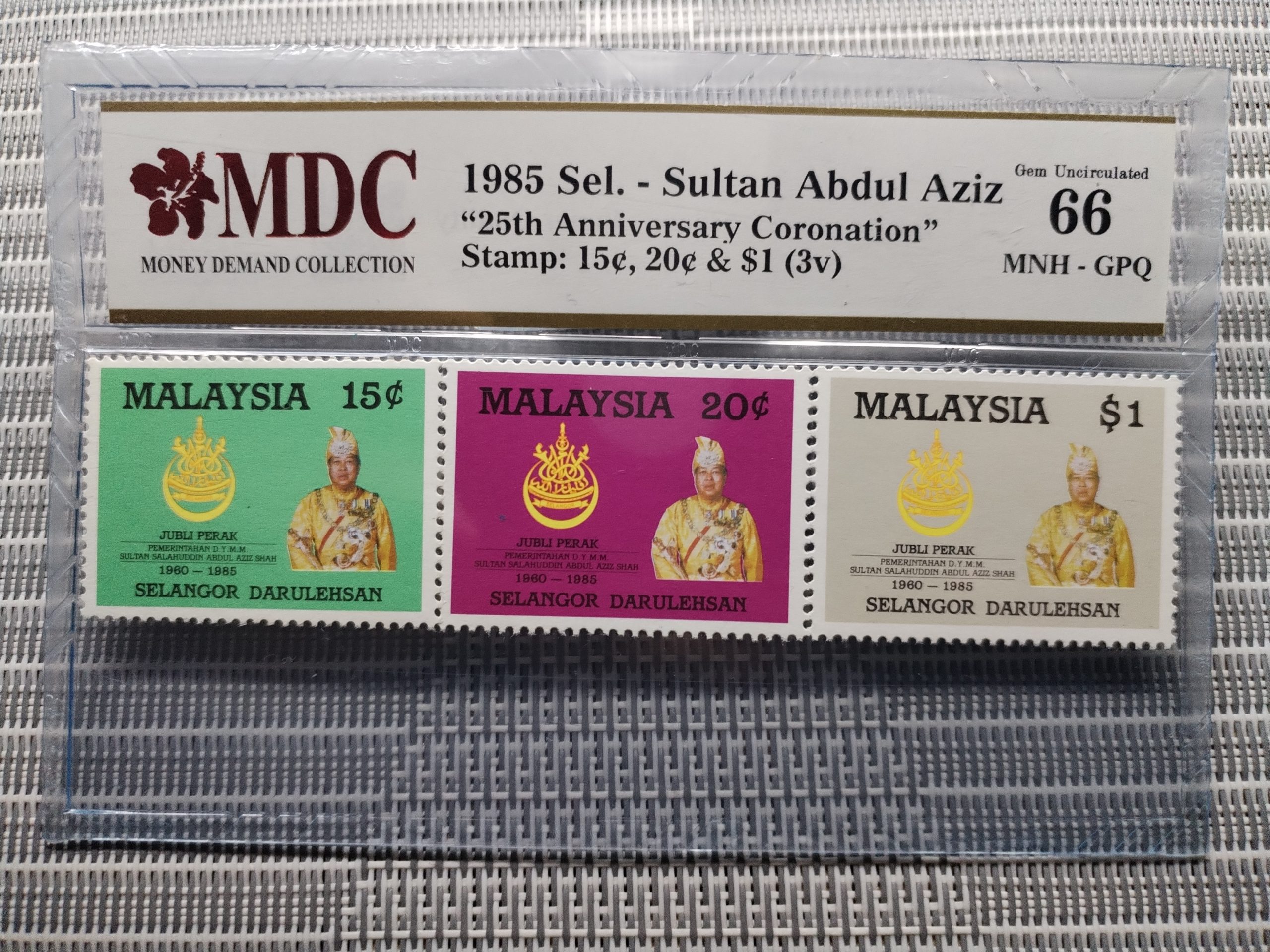 1985 Sel. - Sultan Abdul Aziz 15c, 20c & $1 《 MDC Graded 66 MNH-GPQ ...