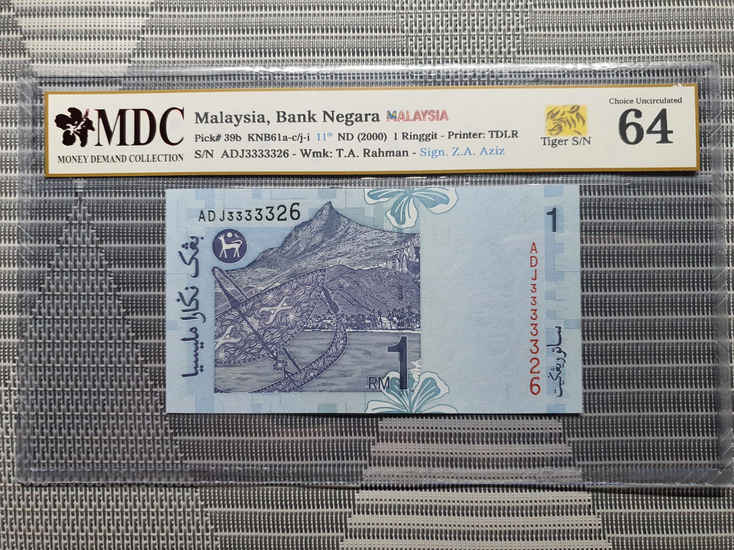 2000 Malaysia, Bank Negara 1 Ringgit《 MDC Graded 64 》 - Money Demand ...