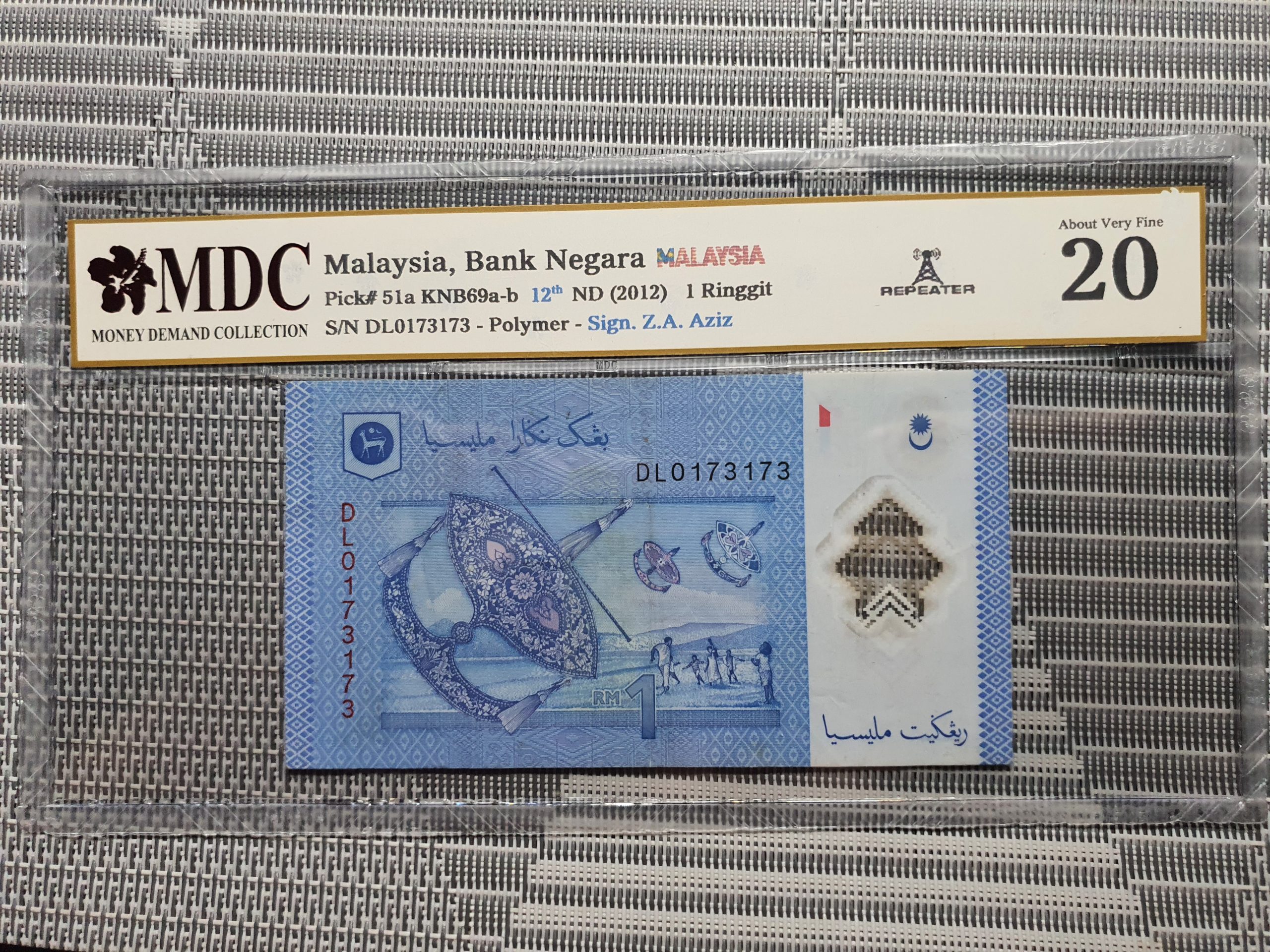 2012 Malaysia, Bank Negara 1 Ringgit《 MDC Graded 20 》 - Money Demand ...