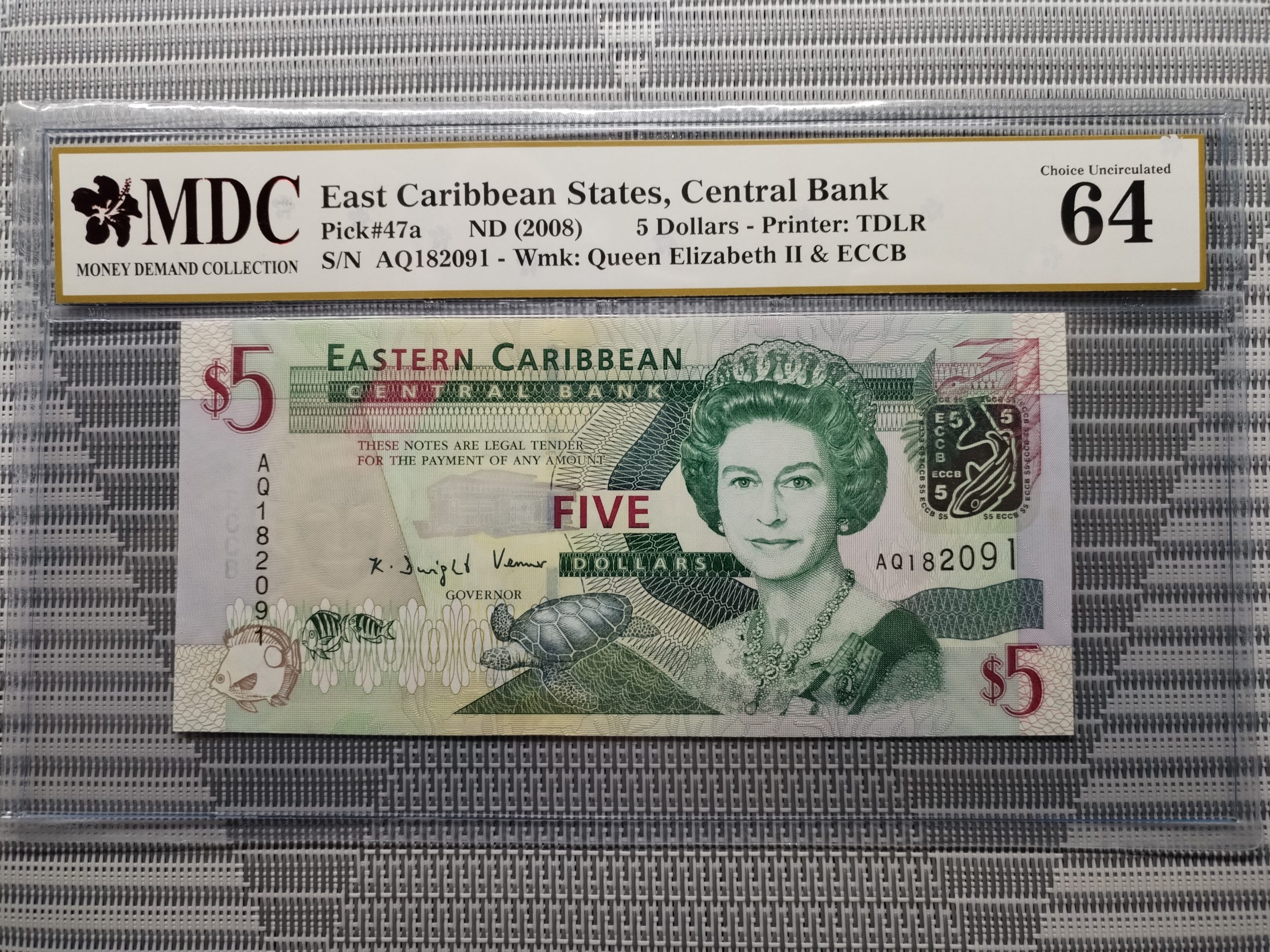 2008, East Caribbean States, Central Bank 5 Dollars《 MDC Graded 64 ...