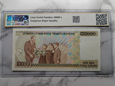 1970 Turkey 100,000 Lira " MDC Graded 65 GPQ " - Money Demand Collection